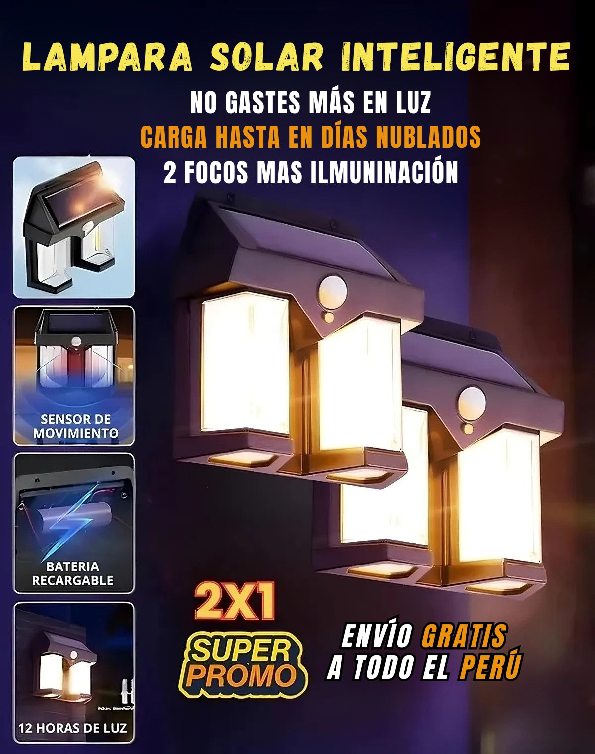 (OFERTA 2X1) Lampara Doble de Exterior Solar Inteligente
